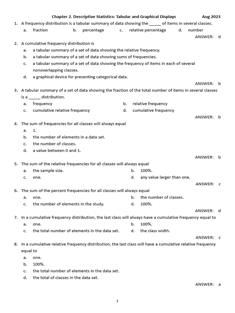 Chapter 2. Descriptive Statistics - Tabular and Graphical Displays - Aug 2023 | PDF ...