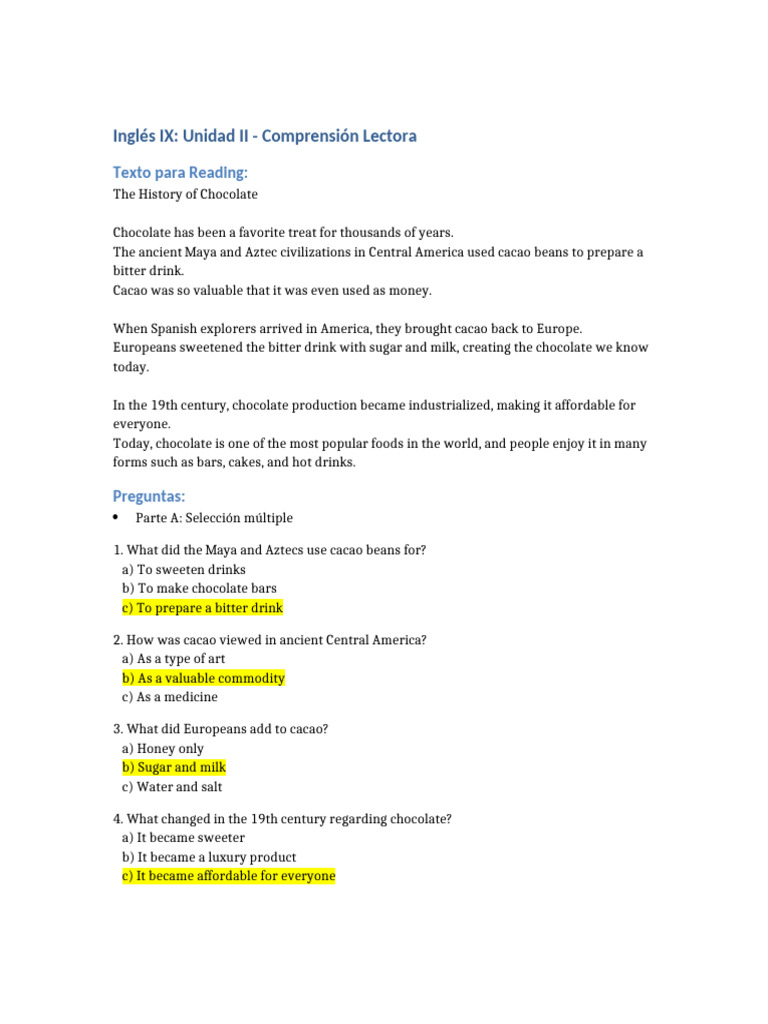 Julio R E9 Chocolate Reading | PDF | Chocolate | Drink