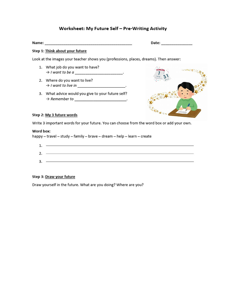 Pre Writing Activity Worksheet My Future Self 1 - 093257 | PDF