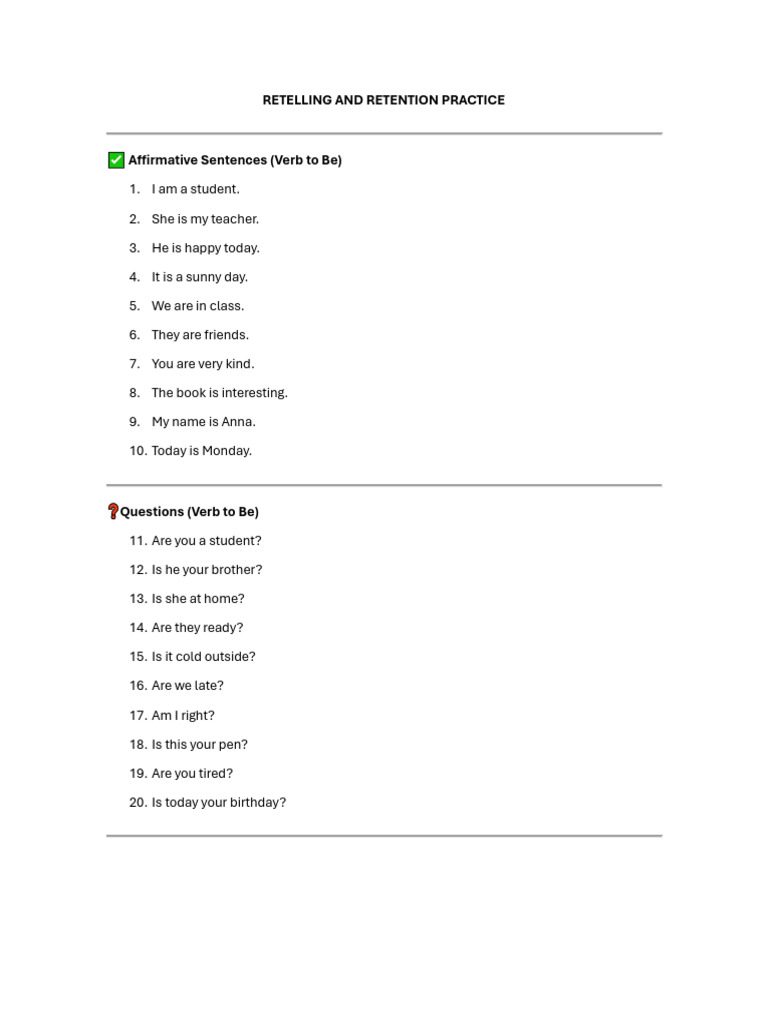 Retelling and Retention Practice | PDF