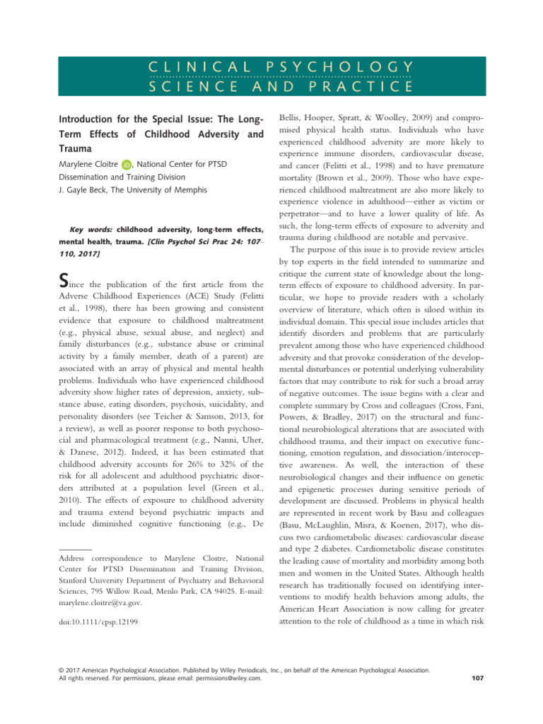 Cloitre 2017 Childhood Trauma | PDF | Child Abuse | Mental Disorder