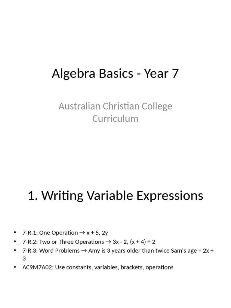 Year7 Algebra Basics | PDF