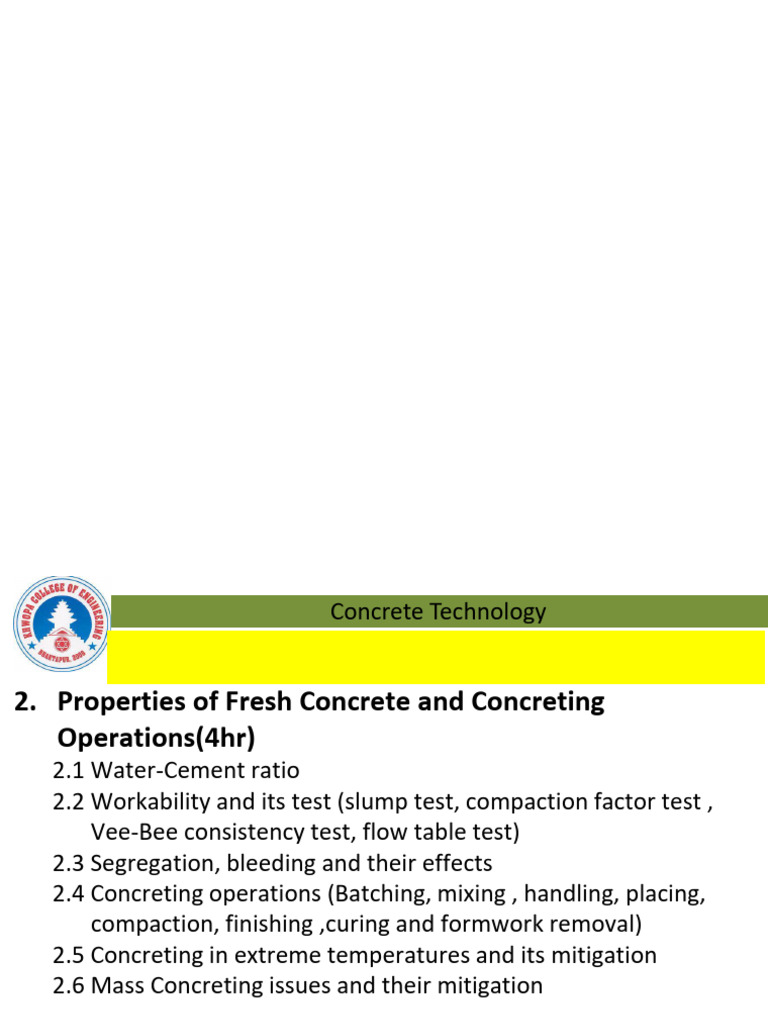 Fresh Concrete Properties & Testing Methods | PDF | Concrete | Materials