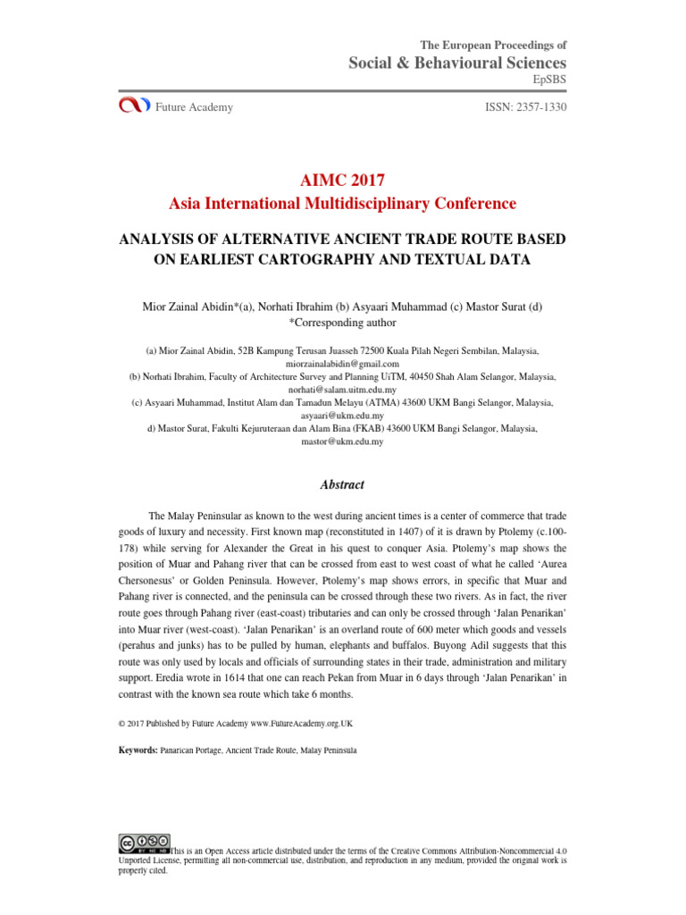 Analysis of Alternative Ancient Trade Route Based On Earliest ...