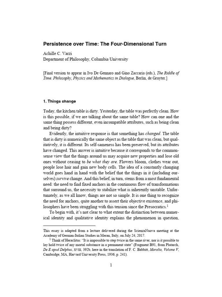 Persistence Over Time The Four Dimension | PDF | Existence | Metaphysics