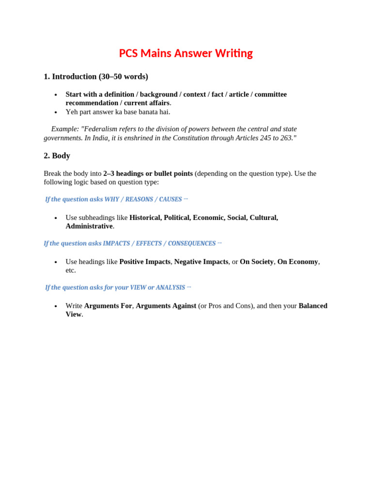 PCS Mains Answer Writing | PDF