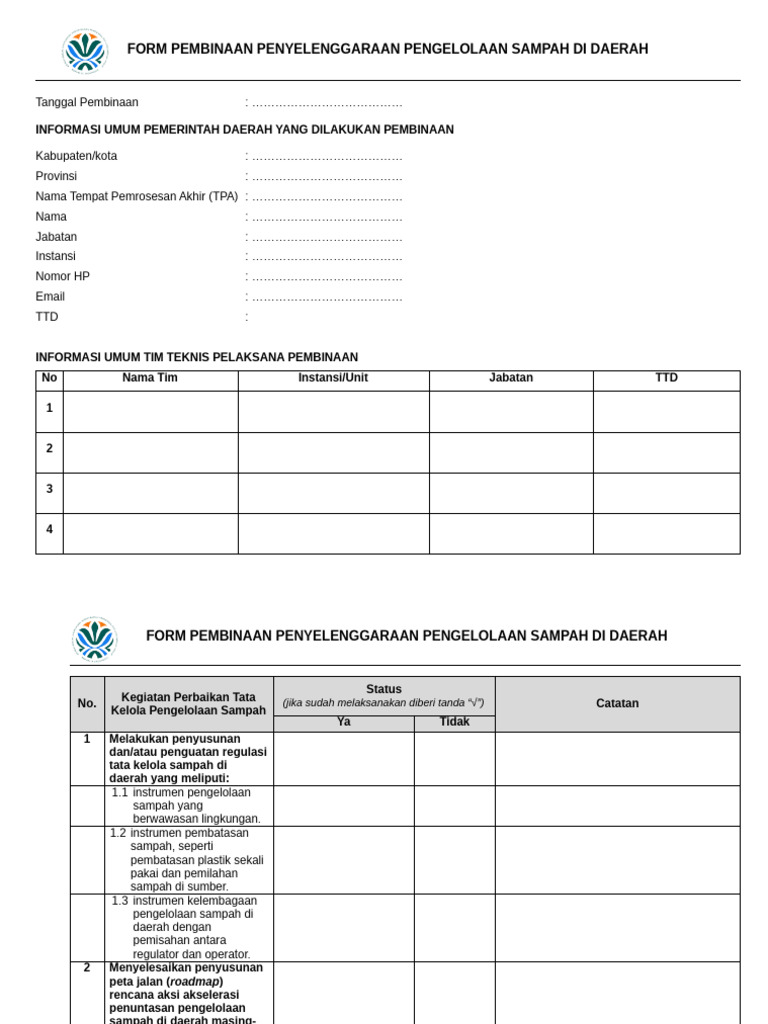 Form Pendampingan Penyelenggaraan Pengelolaan Sampah Di Daerah - Mei 2025 - Rev1 | PDF