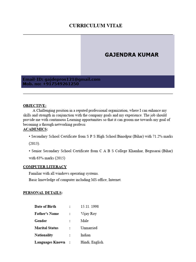 Gajendra Biodata | PDF
