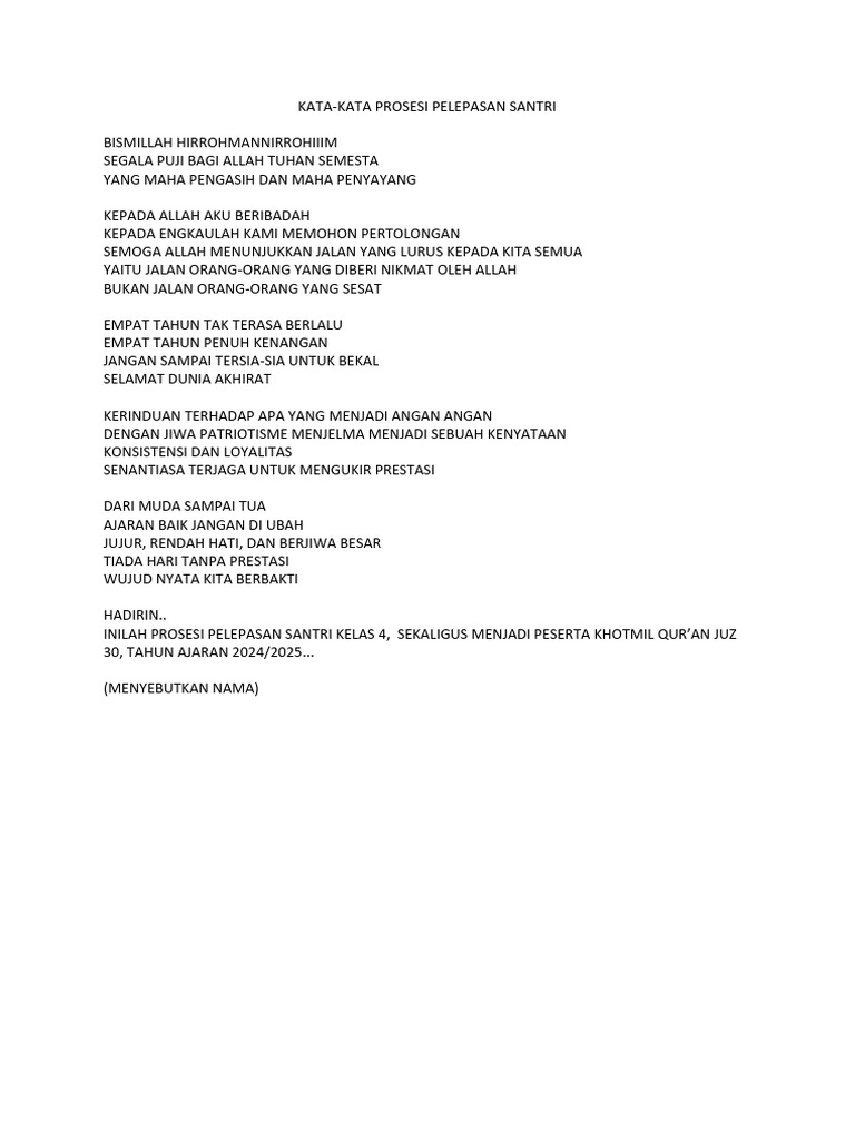 Proses Pelepasan Santri Kelas 4 | PDF
