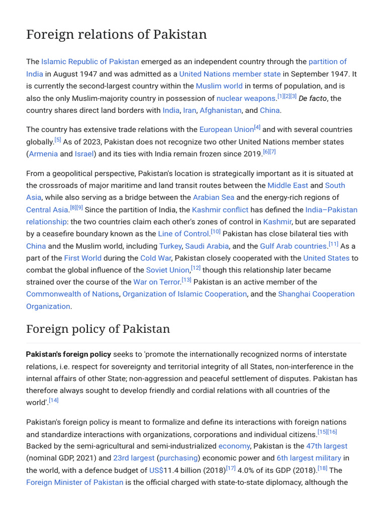 Foreign Relations of Pakistan - Wikipedia | PDF | Pakistan ...