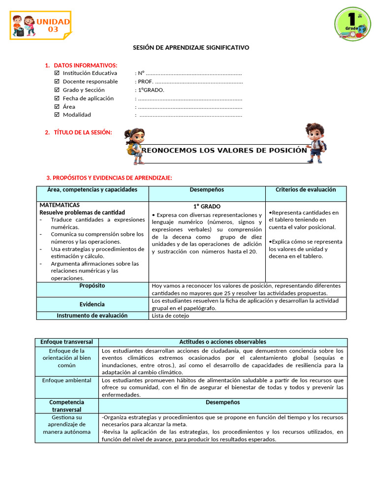 Viernes A - 1° - Sesión - Mate - Reconocemos Los Valores de Posicion ...
