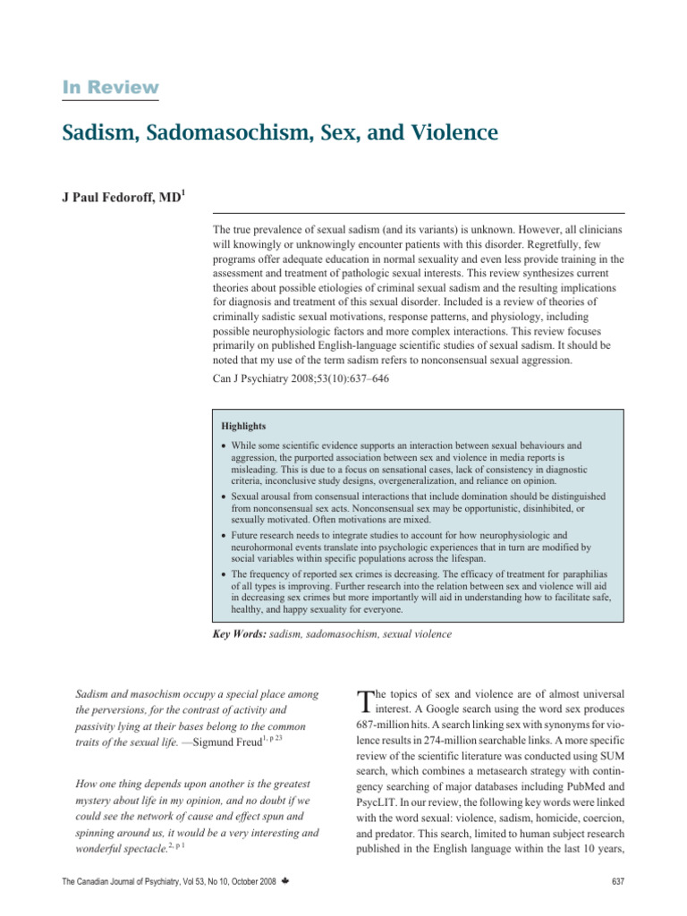 Fedoroff 2008 Sadism Sadomasochism Sex and Violence | PDF | Sadomasochism | Bdsm