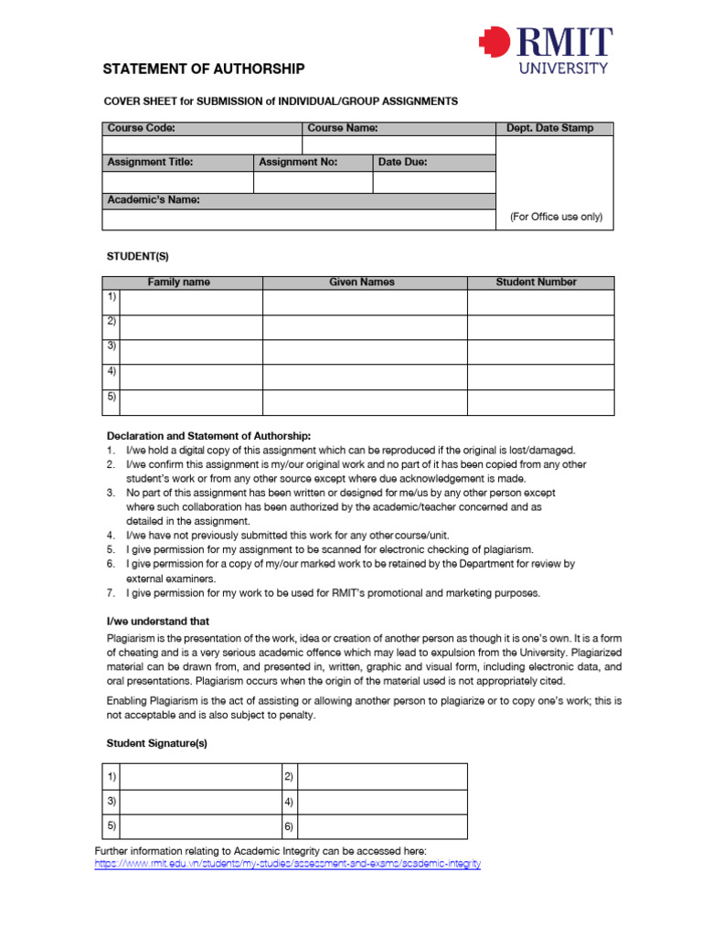 Statement of Authorship Form-1 | PDF