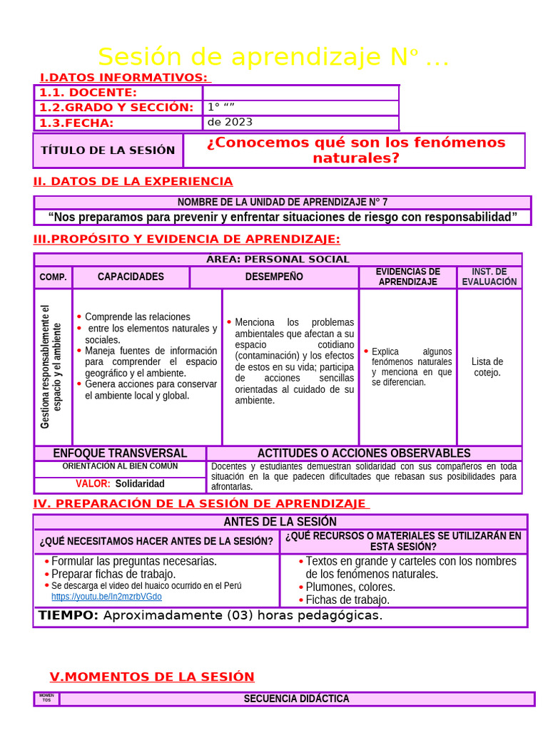 Sesión Conocemos Los Fenómenos Naturales | PDF | Aprendizaje