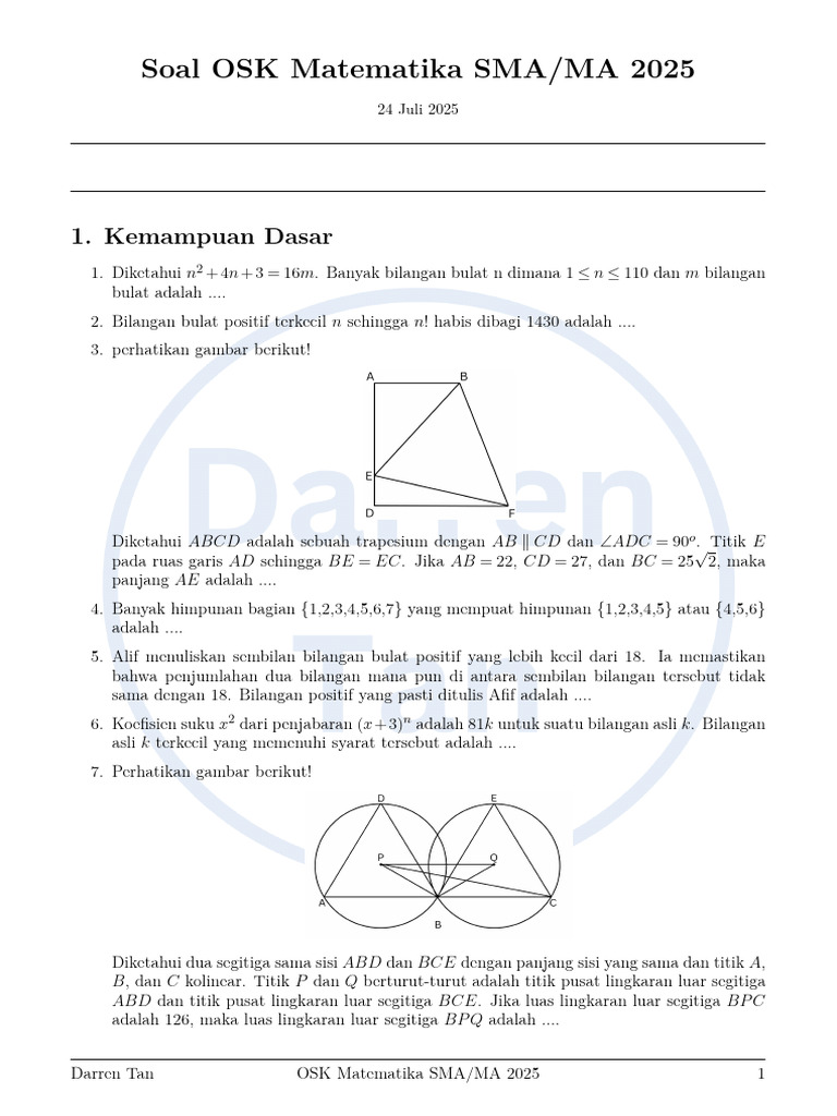 Soal OSK Matematika 2025 | PDF