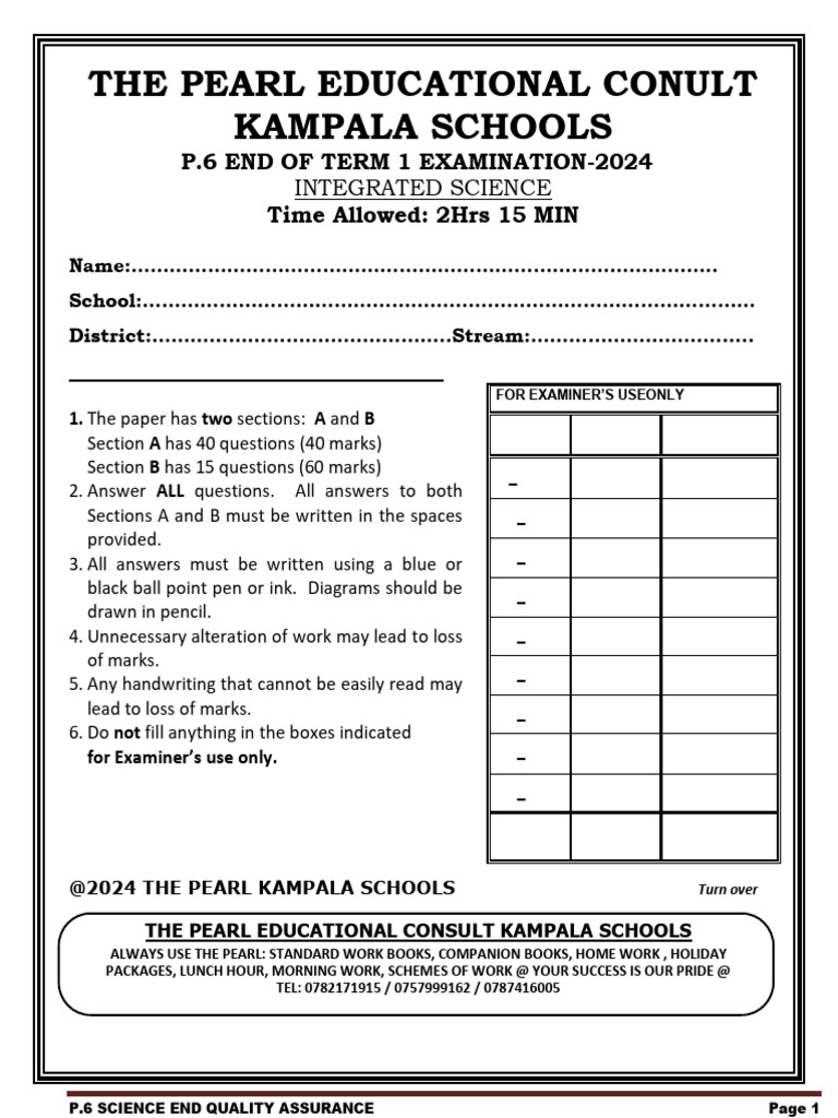 The Pearlpearl p.6 Eot 1 Sci 2024 | PDF | Bees | Sheep