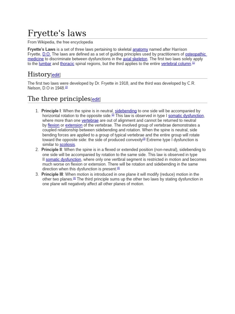 Fryette's Laws of Spinal Motion | PDF