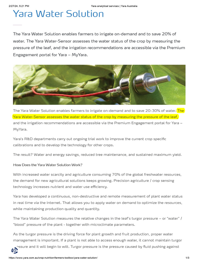 Yara Water Solution for Efficient Irrigation | PDF | Water | Agriculture