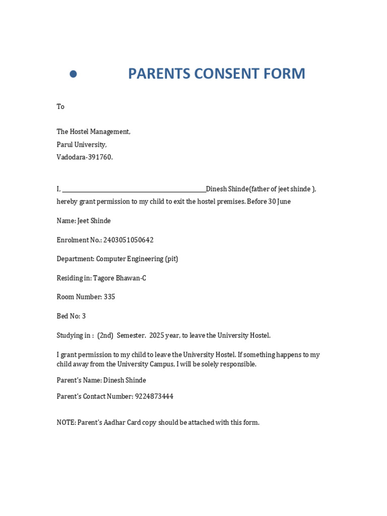 Hostel Exit Consent Form | PDF