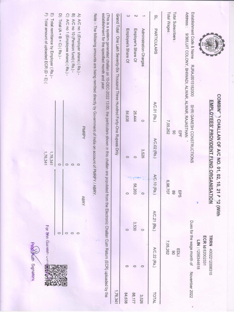 Epf Challan and Ecr 2 | PDF