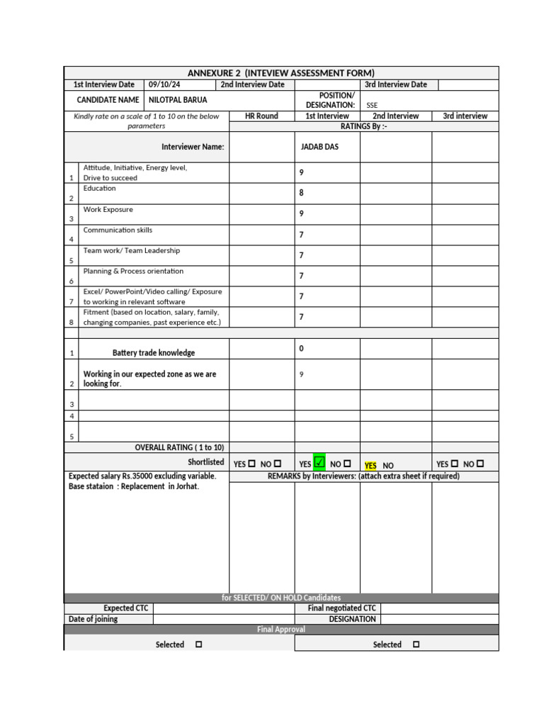 Interview Assessment Form for SSE Position | PDF