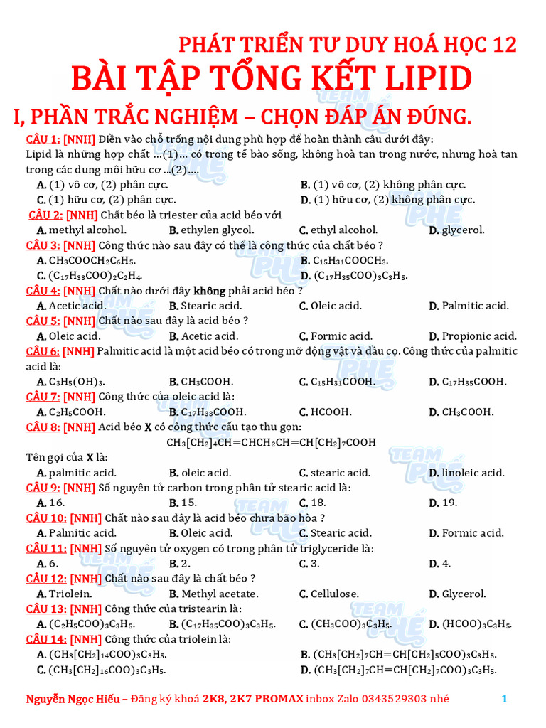 Bài Tập Tổng Kết Lipid | PDF