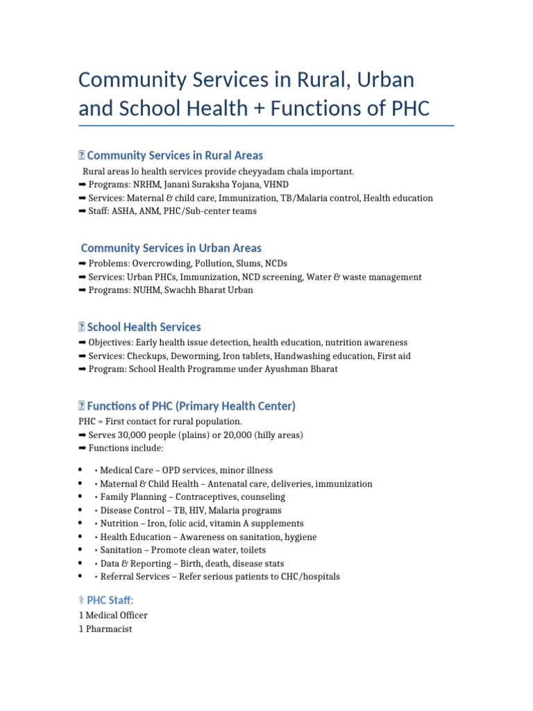 Community Services and PHC Functions | PDF
