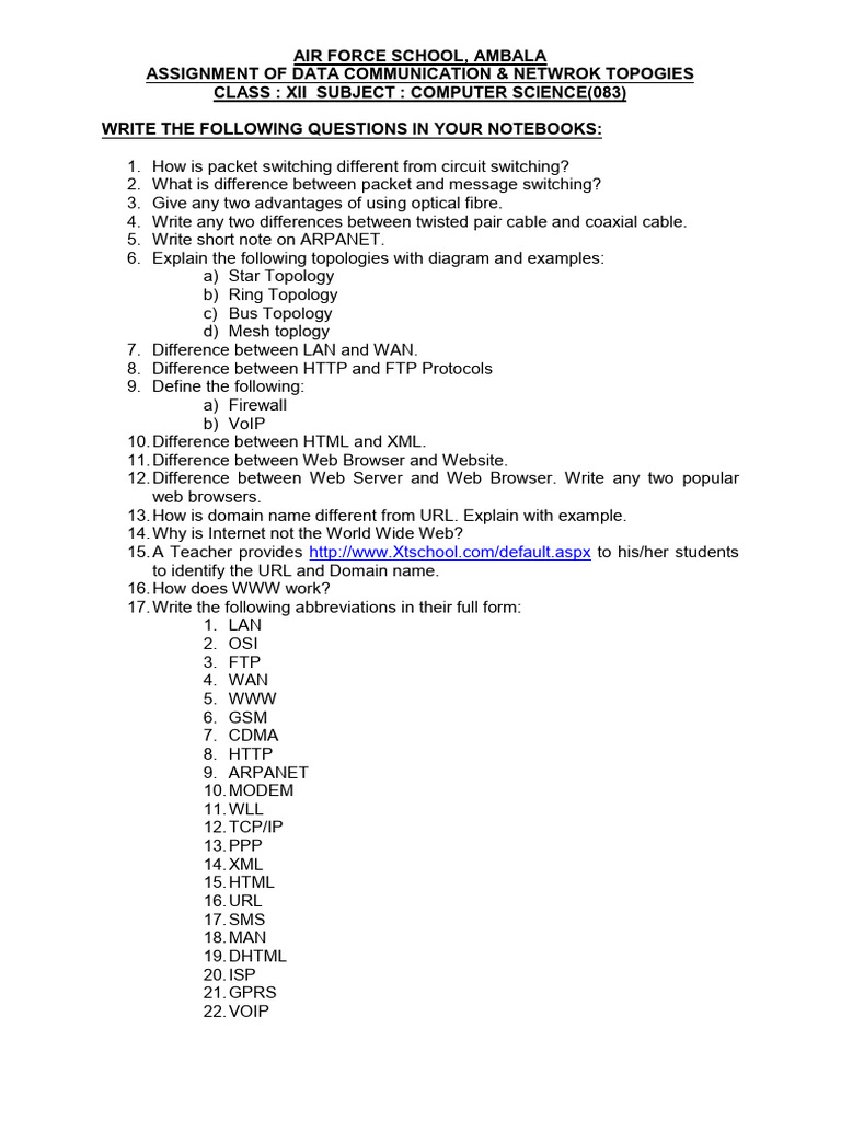 Networking Questions Assignment Xii | PDF