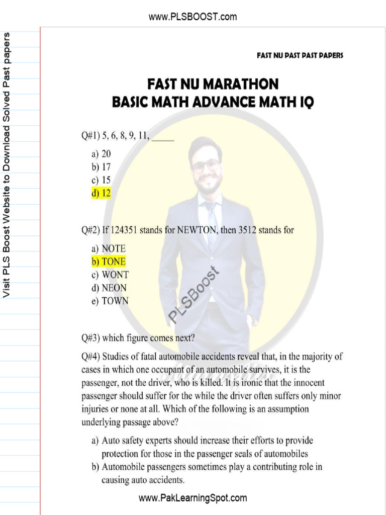 FAST Entry Test Past Papers PLS 2024-1 | PDF