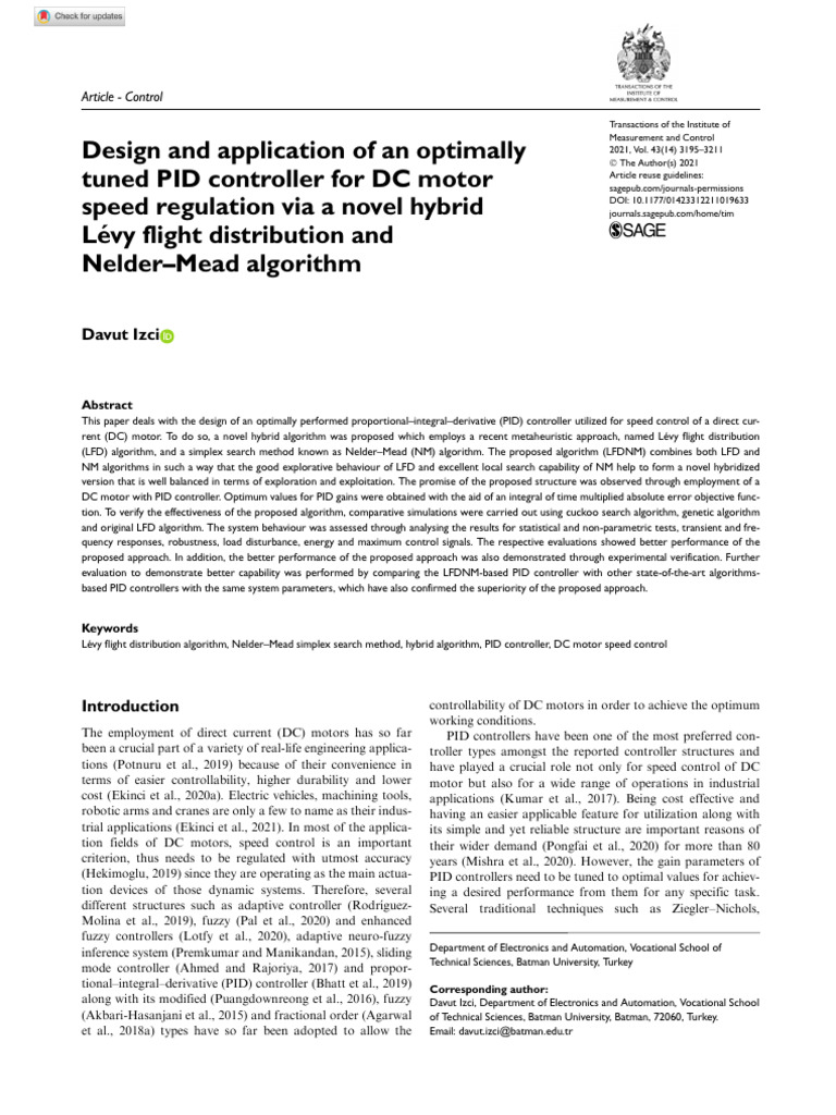 Izci 2021 Design and Application of An Optimally Tuned Pid Controller For DC Motor Speed ...