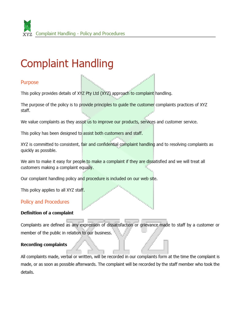 Customer Complaint Handling Policy | PDF | Complaint