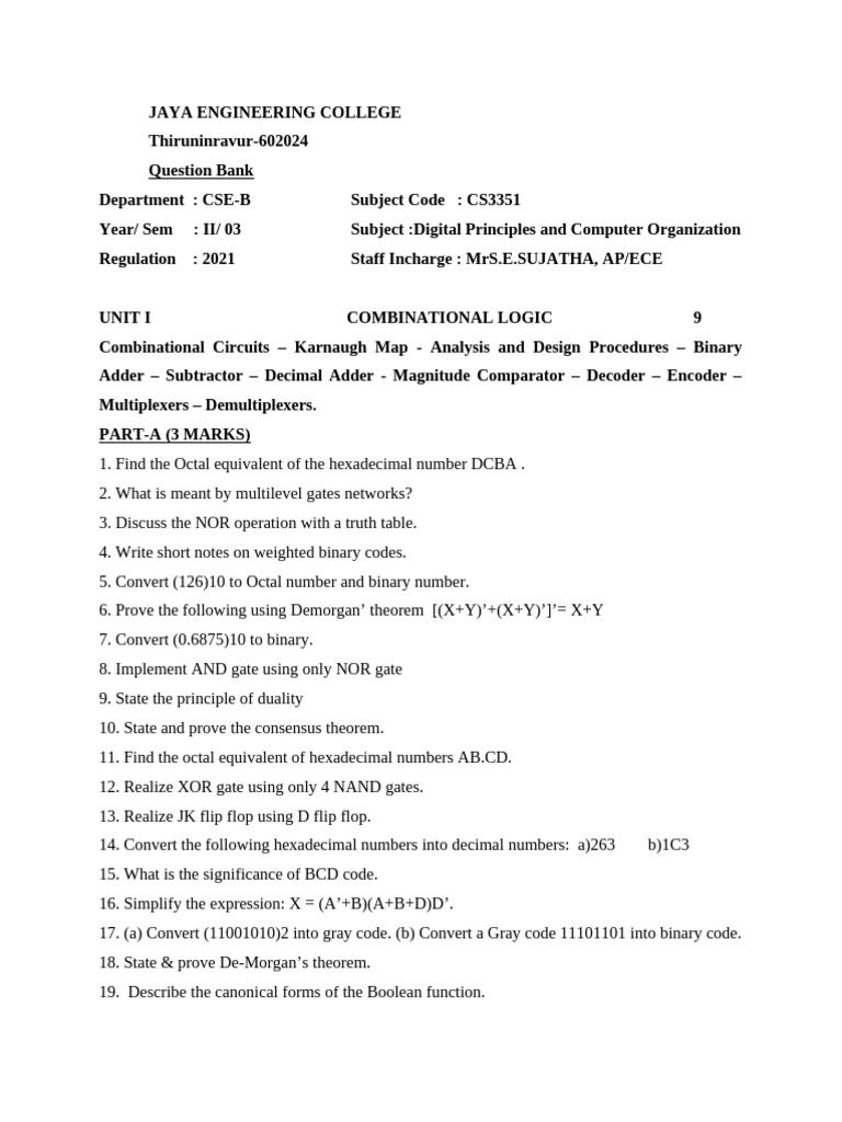 CS3351 Digital Principles and Computer Organization | PDF | Computer Data Storage | Random ...