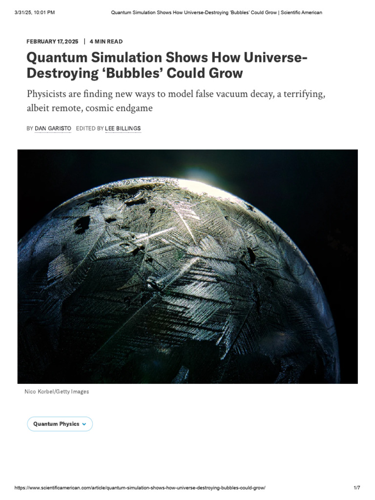Quantum Simulation of Cosmic Bubbles | PDF | Physics | Nature
