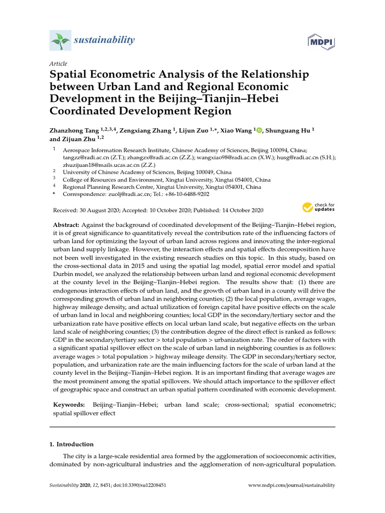Sustainability 12 08451 v3 | PDF | Linear Regression | Endogeneity (Econometrics)