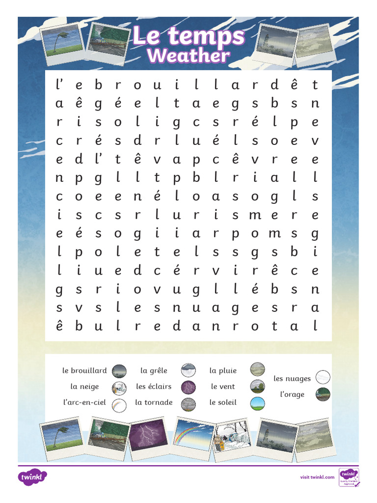 French Weather Word Search | PDF | Orage | Ciel