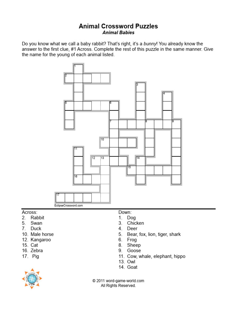 Animal Crossword Puzzles Animals | PDF