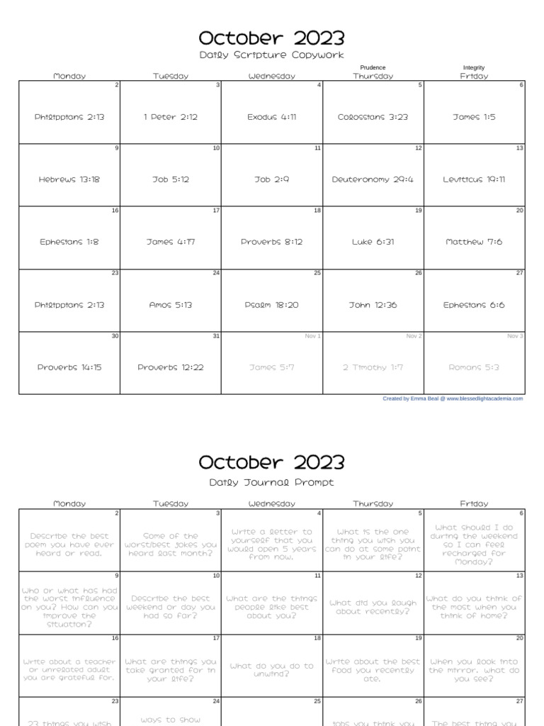 2023 10 Copywork & Journal Prompts | PDF | Weekly Torah Readings | The ...