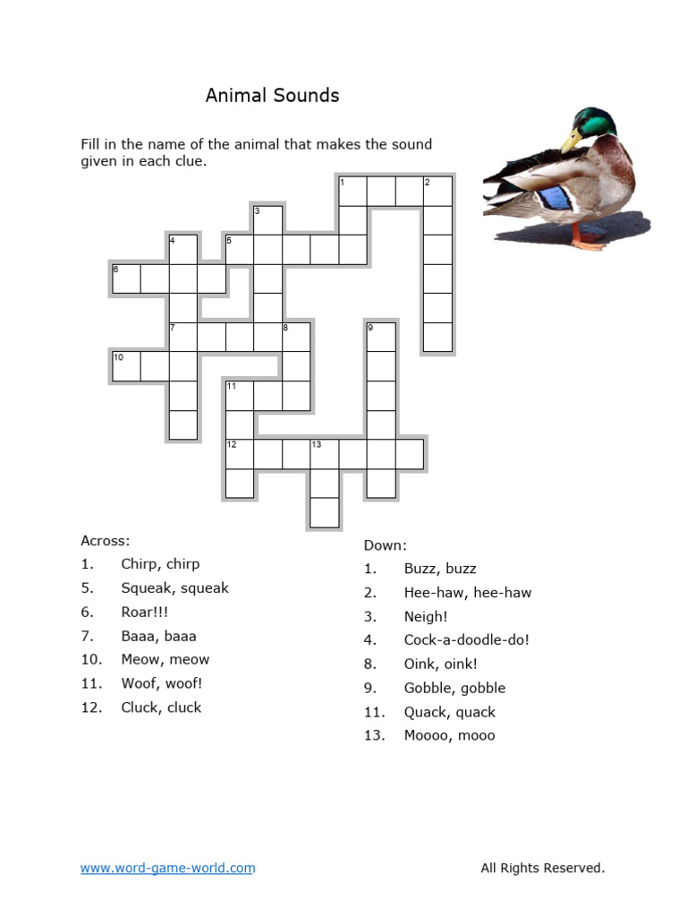 Animal Sounds Kids Crossword Animal Sounds | PDF | Chess Theory | Chess
