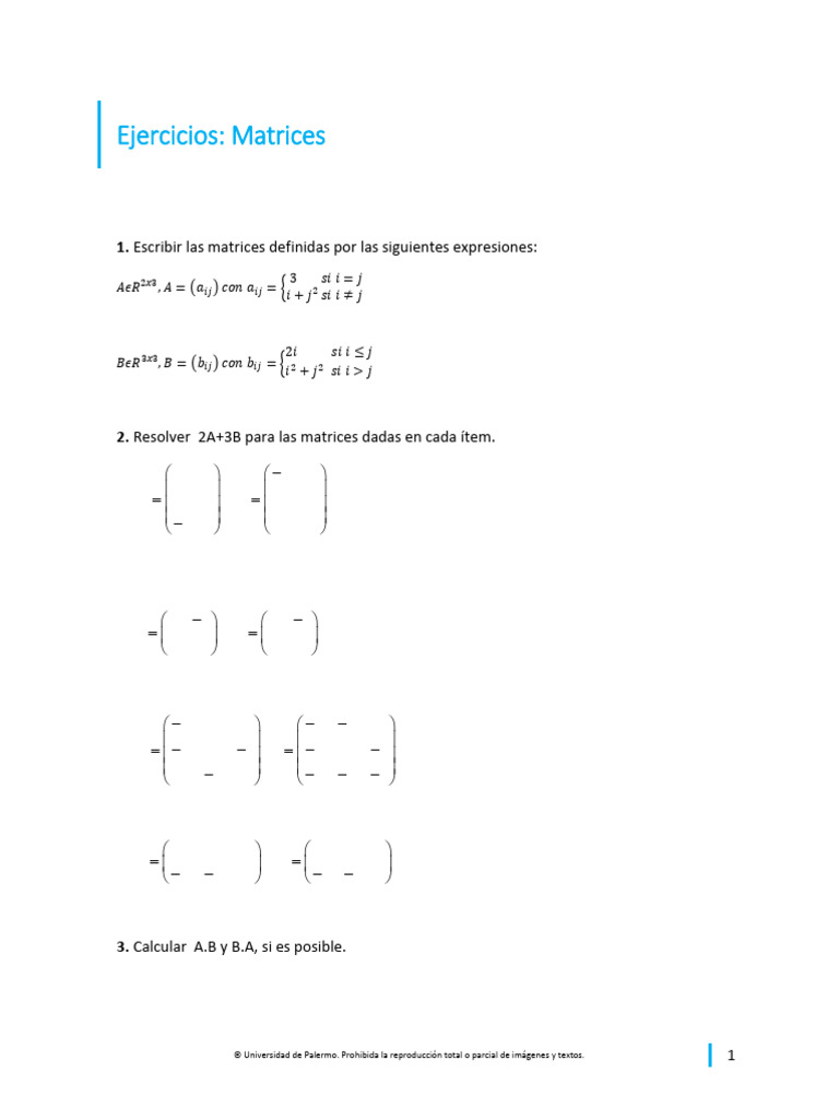 Ejercicios Matrices v1-2 | PDF | Matriz (Matemáticas) | Álgebra lineal