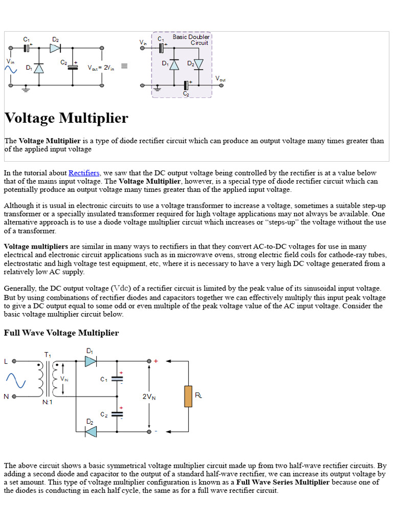 Voltage Multiplier and Voltage Doubler Circuit | PDF | Rectifier ...