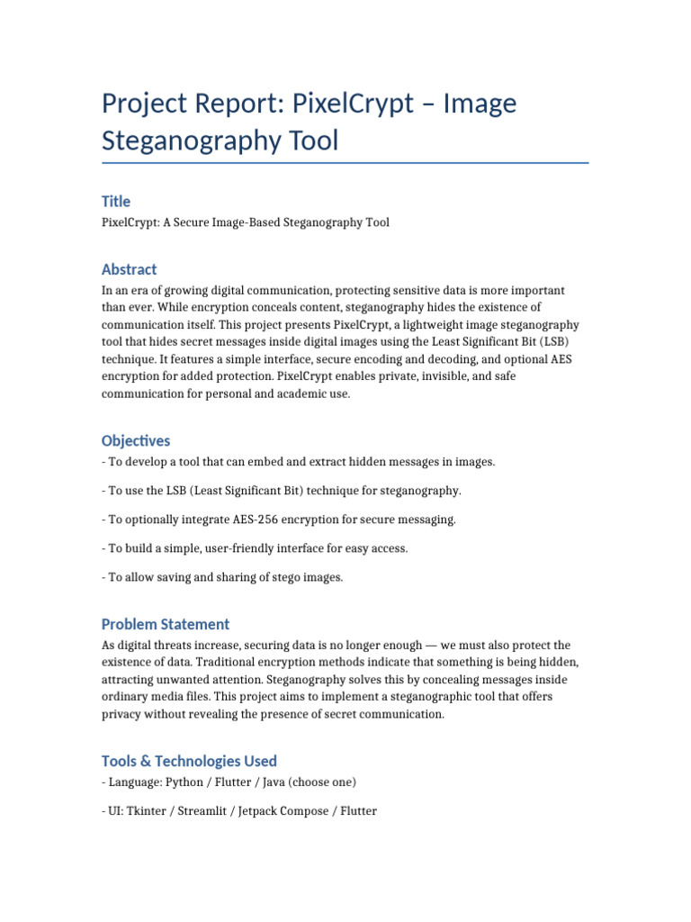 PixelCrypt Project Report | PDF | Encryption | Cryptography