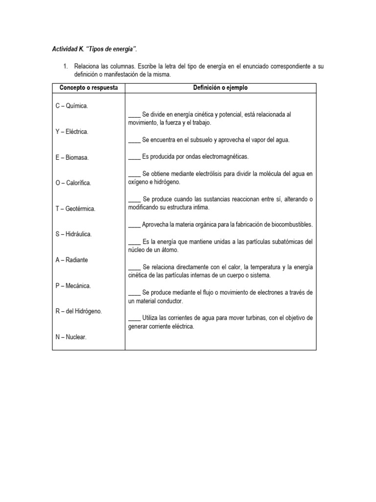Act. Tipos de Energía. Taller de Ciencias | PDF