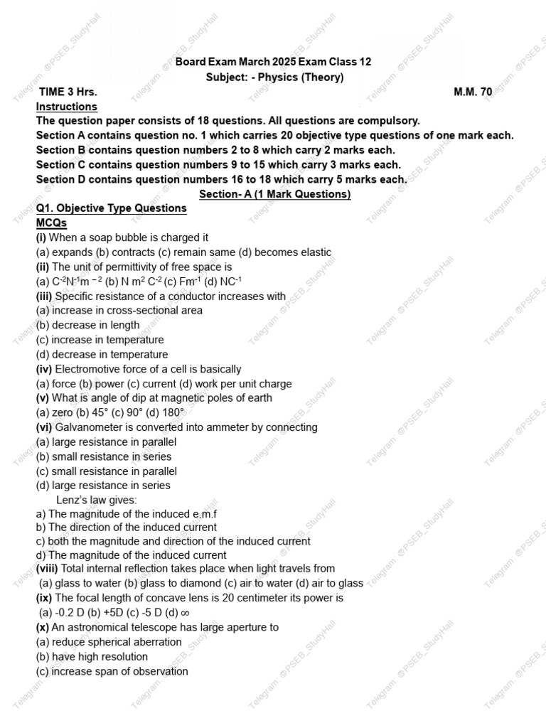 Class 12th Physics Board Exam March 2025 | PDF | Ferromagnetism | Magnetism