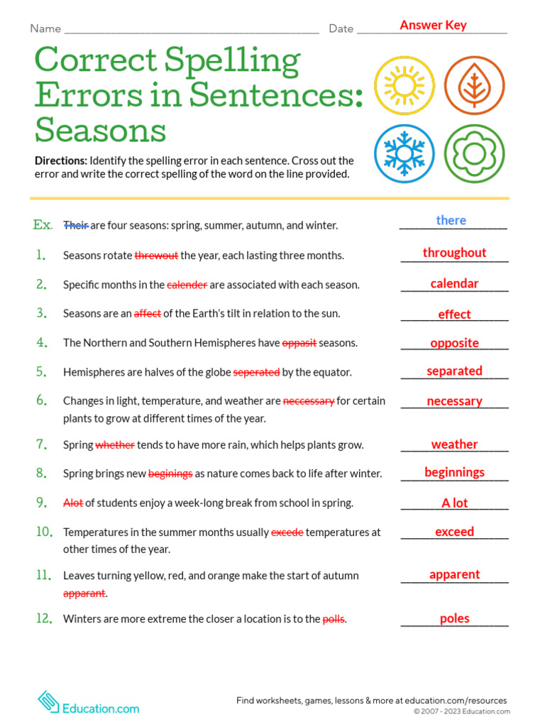 Spelling Errors in Seasonal Sentences | PDF | Weather | Winter