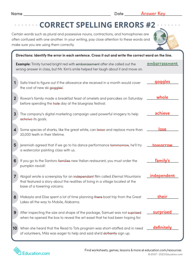 Answer Correct Spelling Errors 2 | PDF | Grammar | Linguistic Morphology