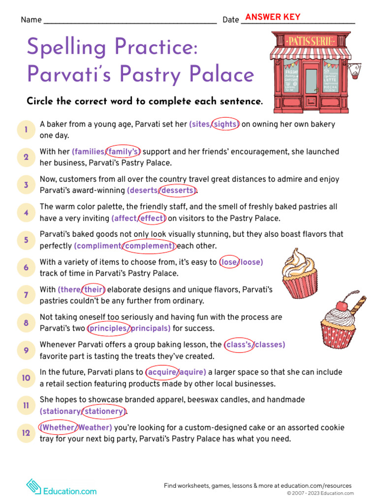 Pastry Spelling Practice Worksheet | PDF
