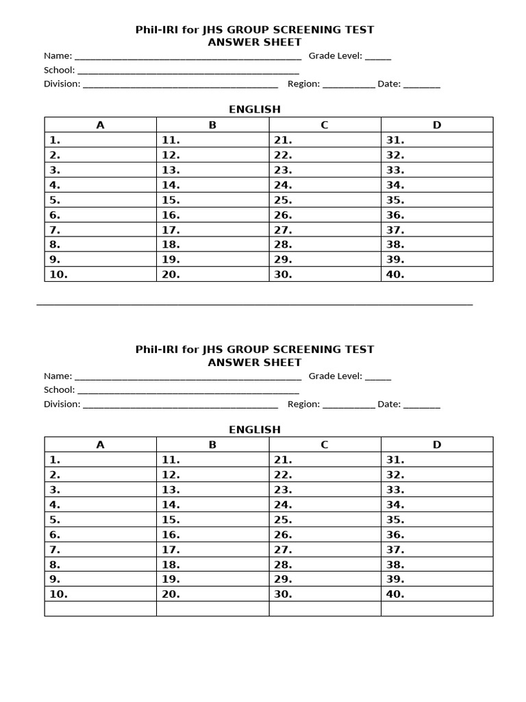 Phil-IRI JHS Group Screening Test | PDF | Natural Disasters | Storms