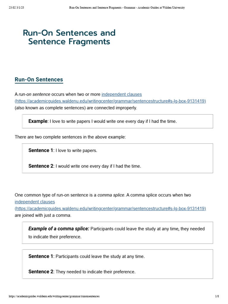 Fixing Run-On Sentences & Fragments | PDF | Comma | Subject (Grammar)