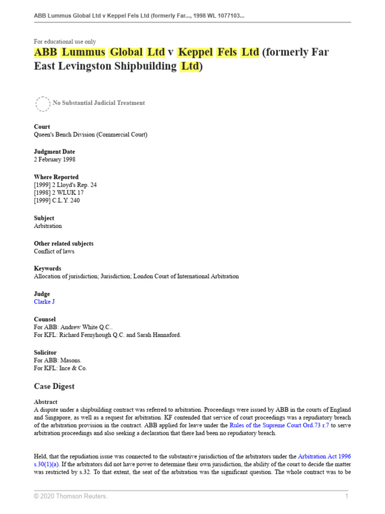 Arbitration Jurisdiction in ABB Case | PDF | Arbitration | Jurisdiction