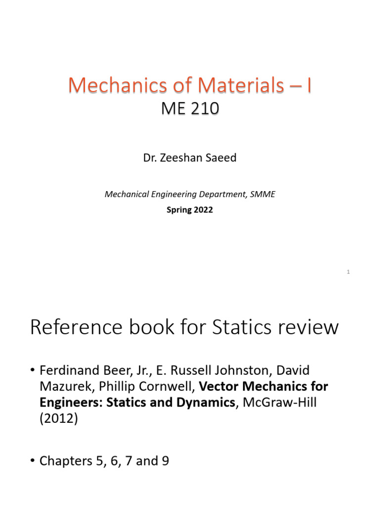 MOM-I Topic-0 Statics - Review, Method of Joints and Sections, Beams ...